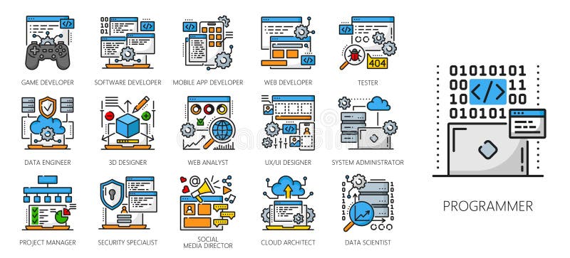 Web Development Line Icons of it Specialist Career Stock Illustration ...