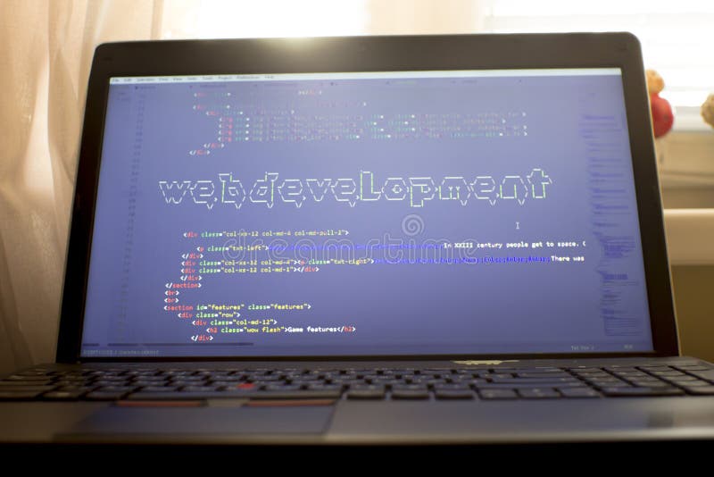 Web Development Phrase Ascii Art Inside Html Code Web Developer Workplace In Sunset Lights