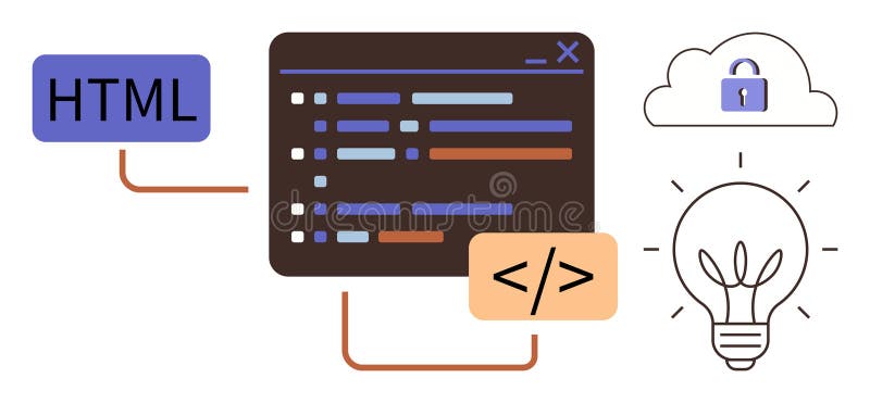 Web Development Process with Coding, Security, and Innovation Elements Stock Illustration ...