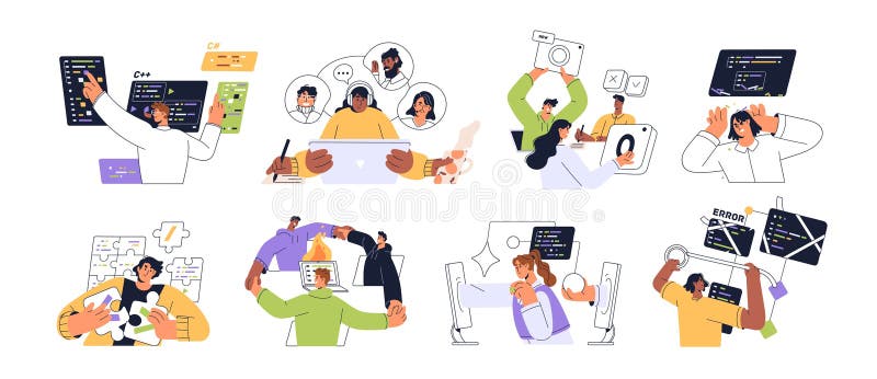 Web Development Processes Concept Set Programmers Work With Bugs In