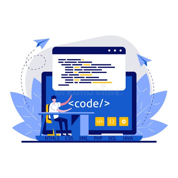 Web Development, Programming and Coding Concept with Character. Programmers with Laptop Coding ...