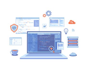 Web Development Programming Coding. Laptop with Program Code on the ...