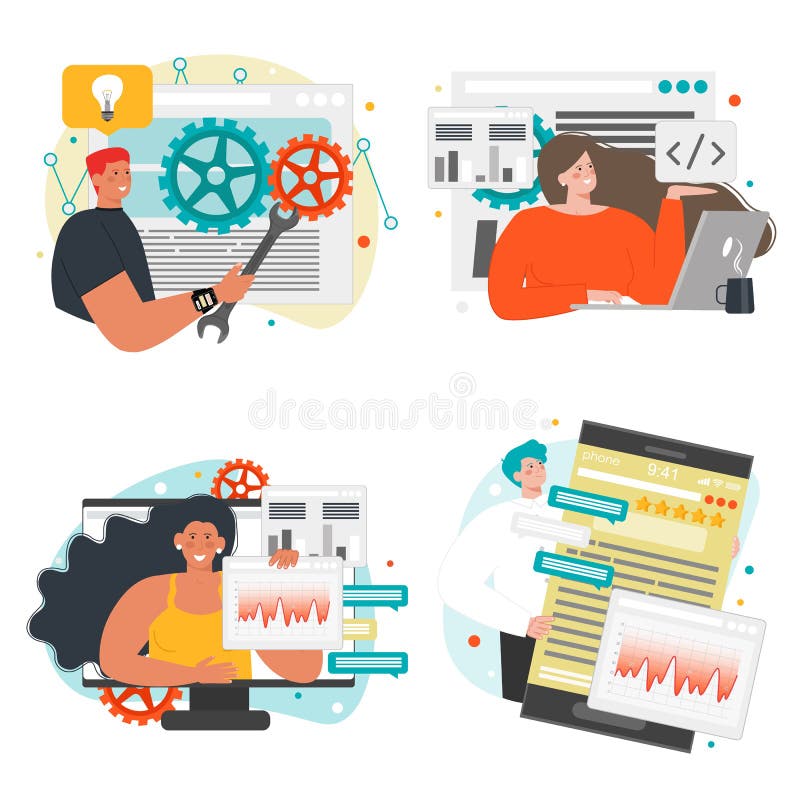 Web Development Scene Set, Vector Isolated Illustration. Web Developer ...