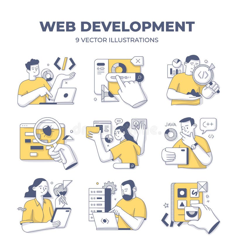 Web Development Scenes Set Stock Vector Illustration Of Programming