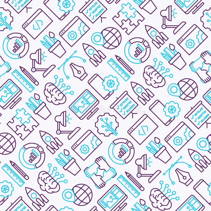 Analytics Seamless Pattern with Thin Line Icons: Diagram, Chart ...