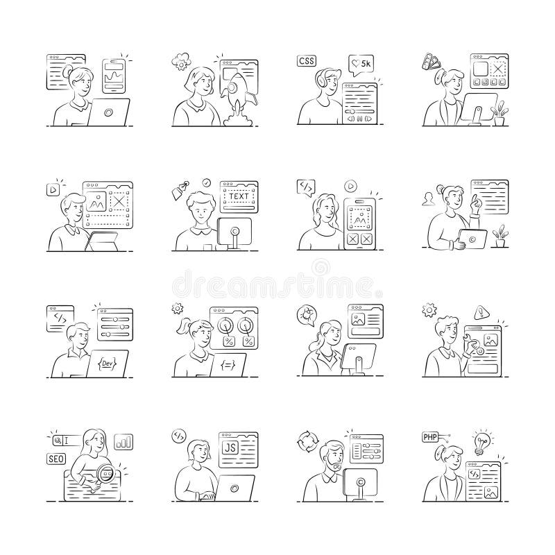 Web Development Team Collaborating on Diverse Projects Stock Vector ...