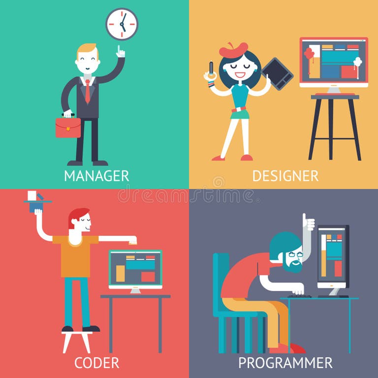 Web Development Team Programming Businessman Managerprogrammer Coder Designer Planning Ñ oncept ...