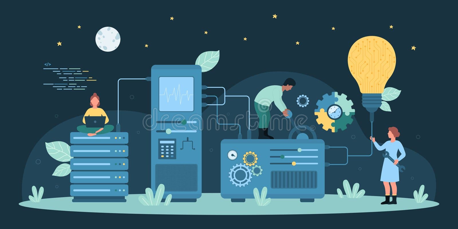 Web Development Technology, Tiny People Develop Product with Laboratory Equipment Stock Vector ...