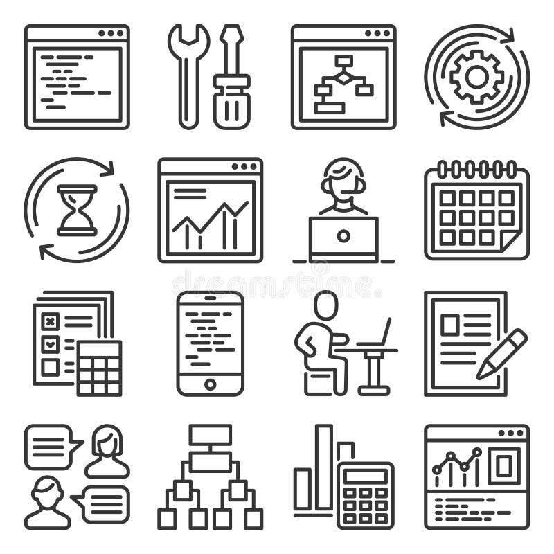 Web Development and Technology Research Icons Set. Vector Stock Vector ...