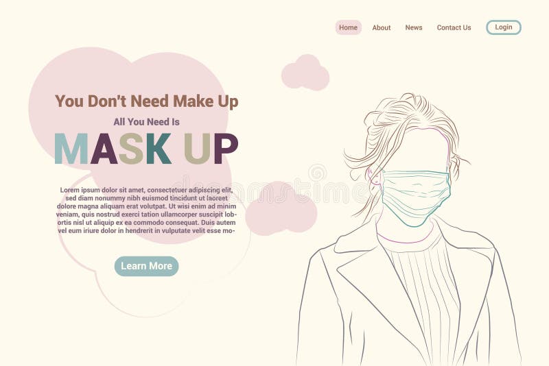 Mask Up Illustration, with Line Art Style for Landing Page Design ...