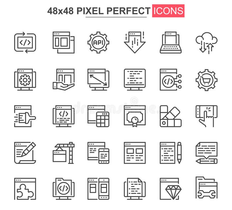 Web Development Thin Line Icon Set Stock Vector Illustration Of Pack Outline 199432961