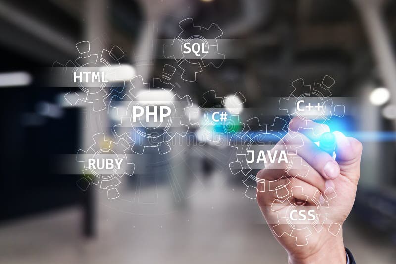 Web Development Tools Concept On Virtual Screen Programming Language And Scripts Php Sql