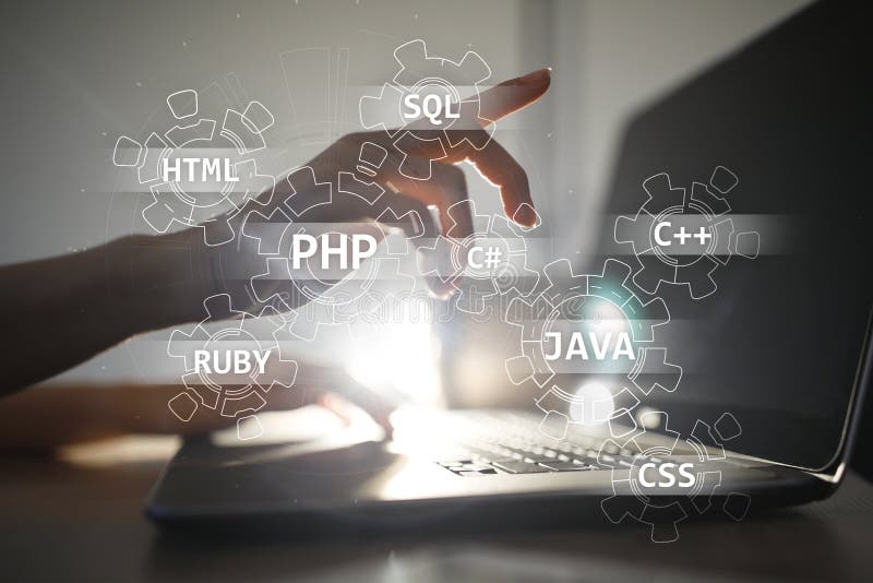 Web Development Tools Concept On Virtual Screen Programming Language And Scripts Php Sql