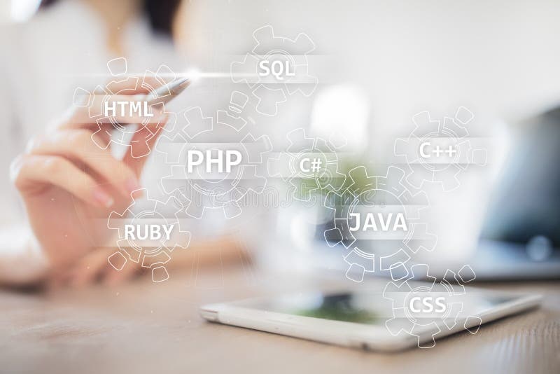 Web Development Tools Concept On Virtual Screen Programming Language And Scripts Php Sql
