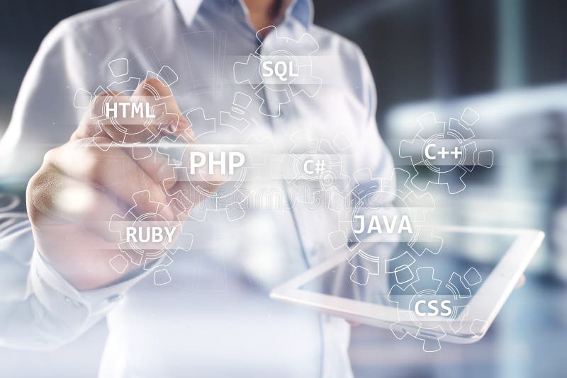 Web Development Tools Concept on Virtual Screen. Programming Language ... Web Development Tools Concept on Virtual Screen. Programming Language ...