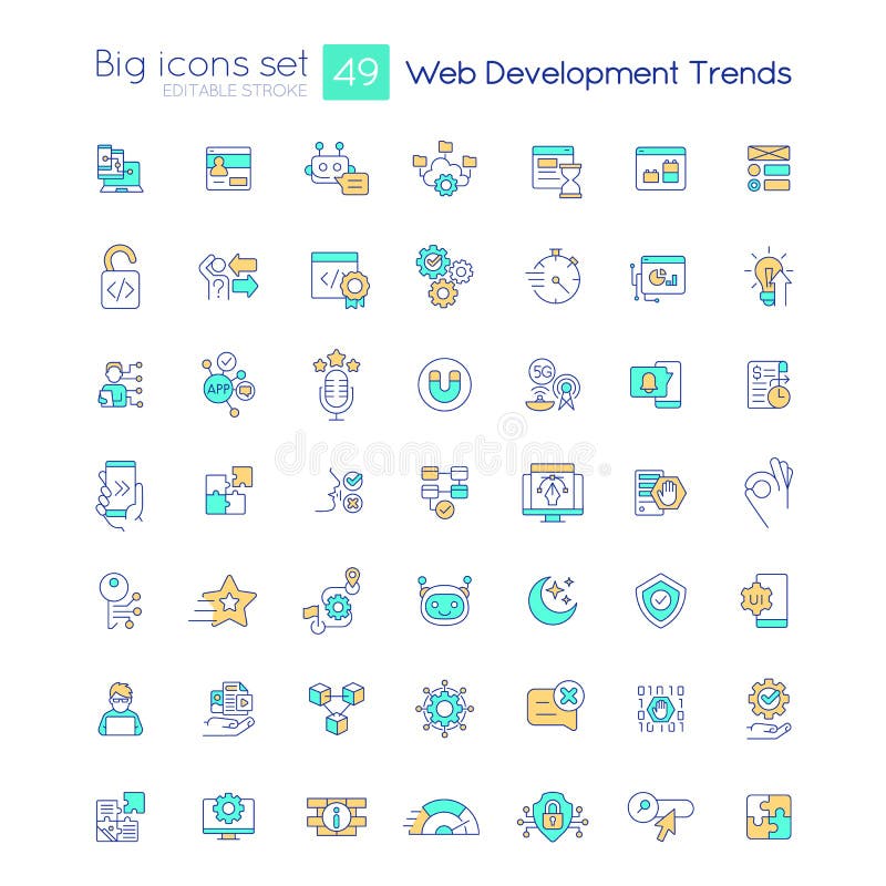 Web Development Trends RGB Color Big Icons Set Stock Vector ...
