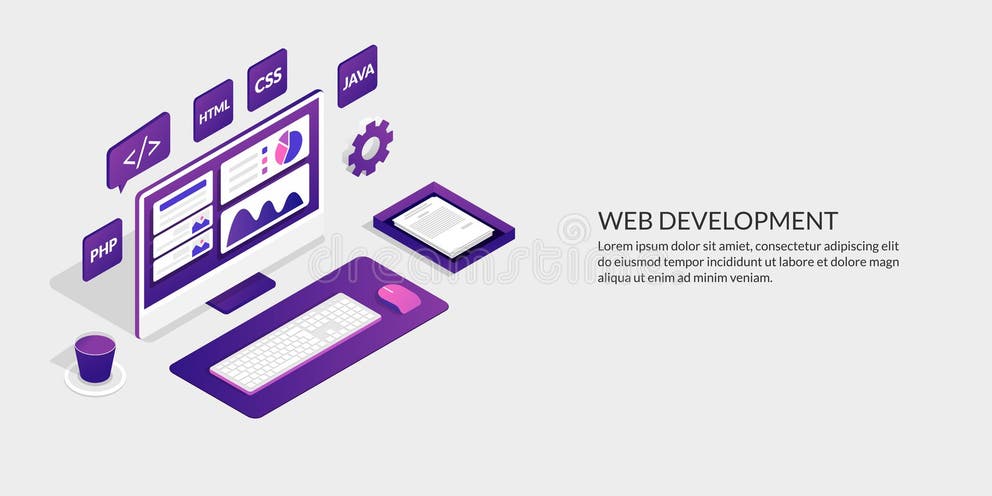 Web Development & User Interface Design Concept, Isometric Website ...