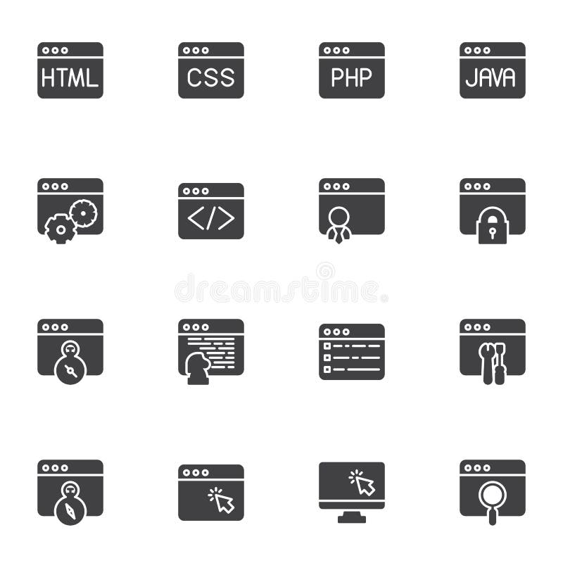 Web Development Vector Icons Set Stock Vector - Illustration of filled ...