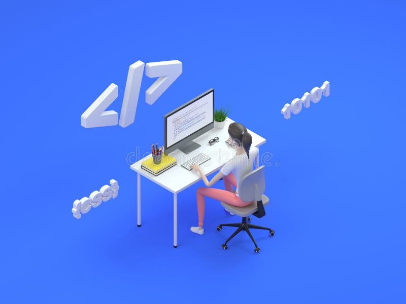 Female Frontend Developer Sitting at a Table in the Modern Office ...