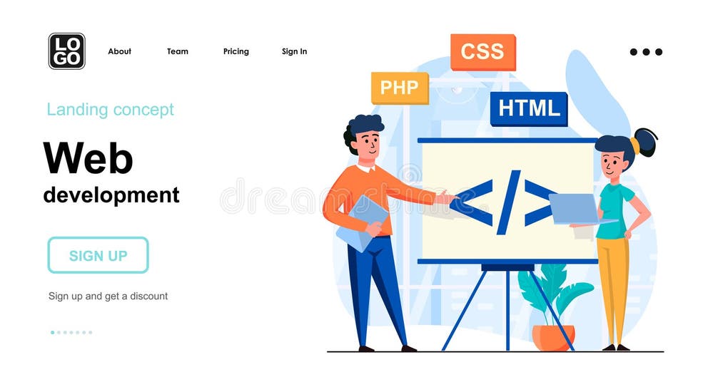 Web Development Web Concept. Team of Programmers Coding Code, Work with Different Program ...