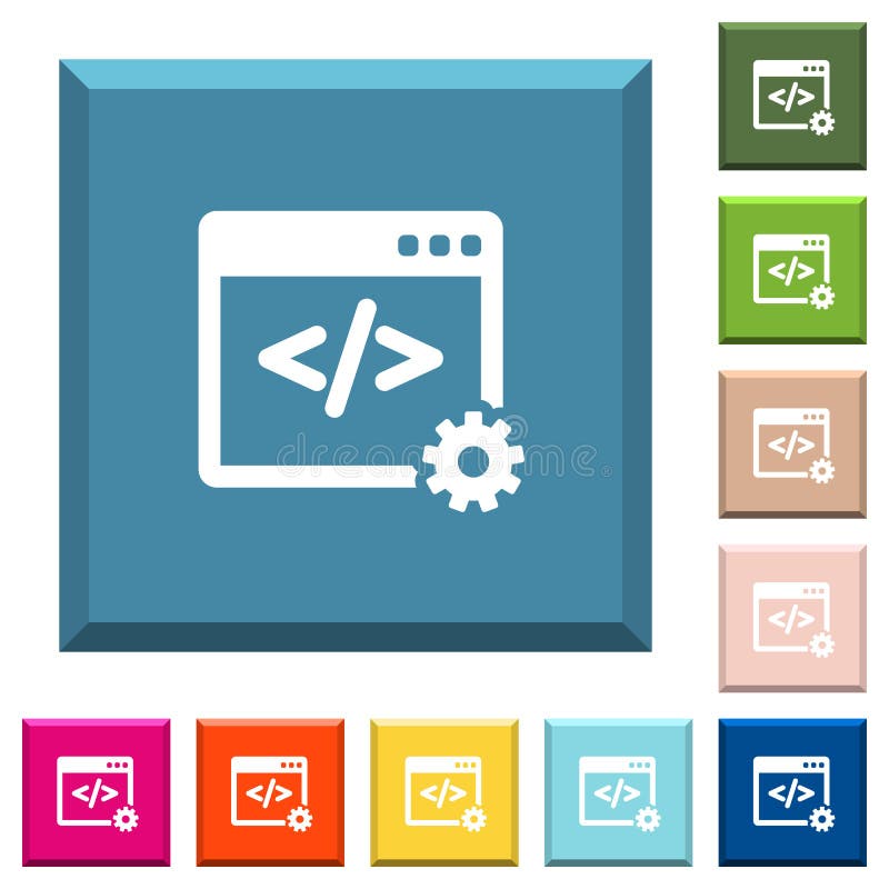 Web Development White Icons on Edged Square Buttons Stock Vector ...