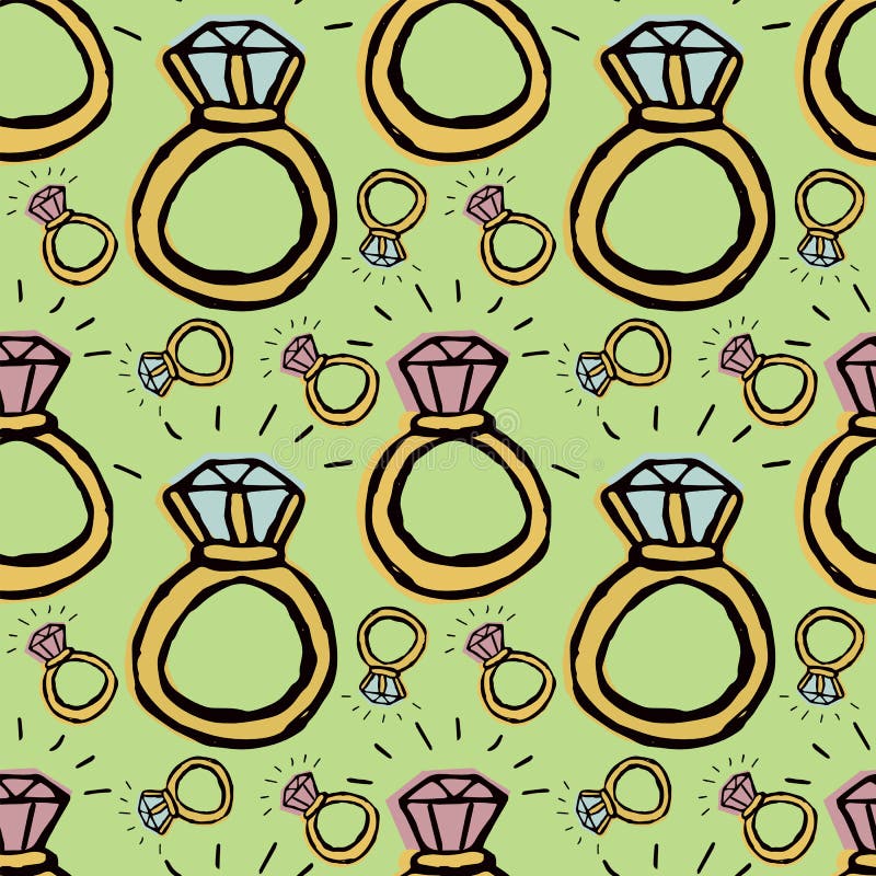 Diamond Ring Seamless Pattern on a Turquoise Background. Hand Drawn ...
