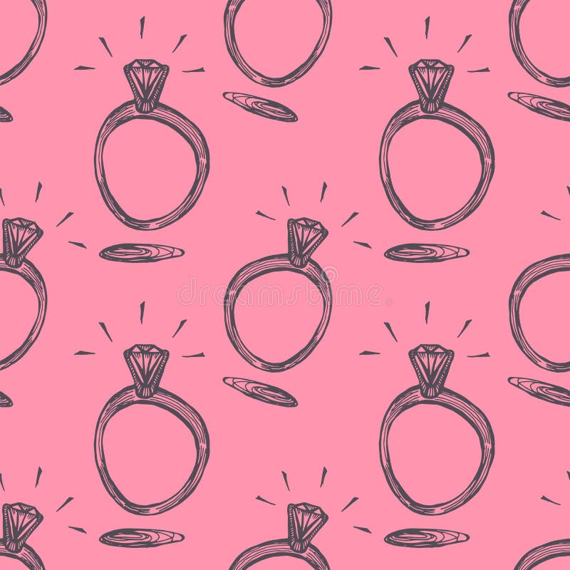 Diamond Ring Seamless Pattern on a Pink Background. Hand Drawn Stock ...