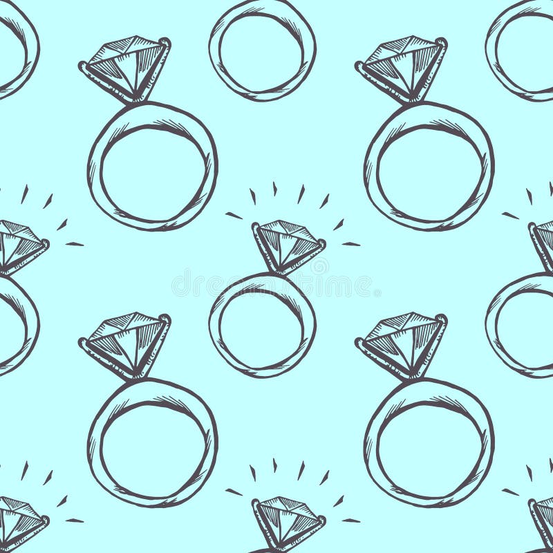 Diamond Ring Seamless Pattern on a Turquoise Background. Hand Drawn ...