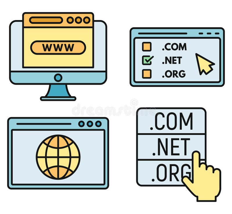 Web Domain Icons Set Vector Color Stock Illustration - Illustration of ...