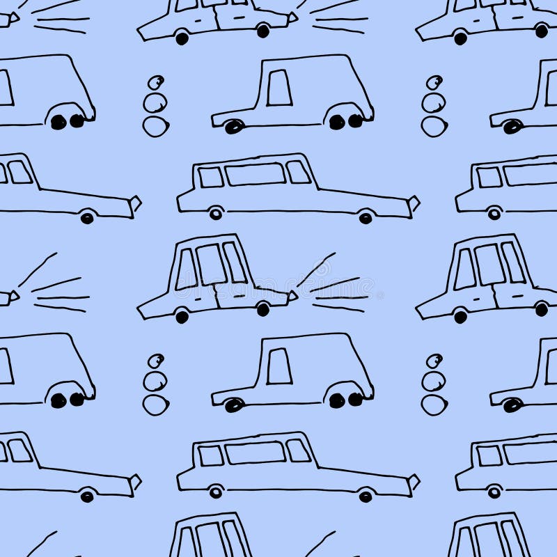 Doodle Cars Pattern. Seamless Texture Stock Illustration - Illustration ...