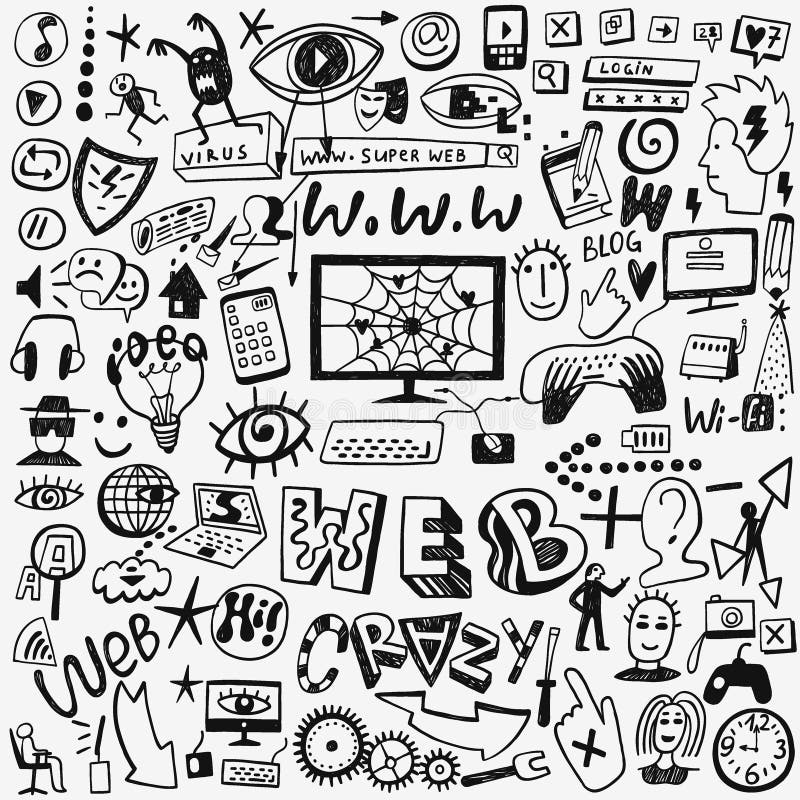 Technology Devices Doodle Set , Silhouette, Vector Graphic Symbol Stock ...