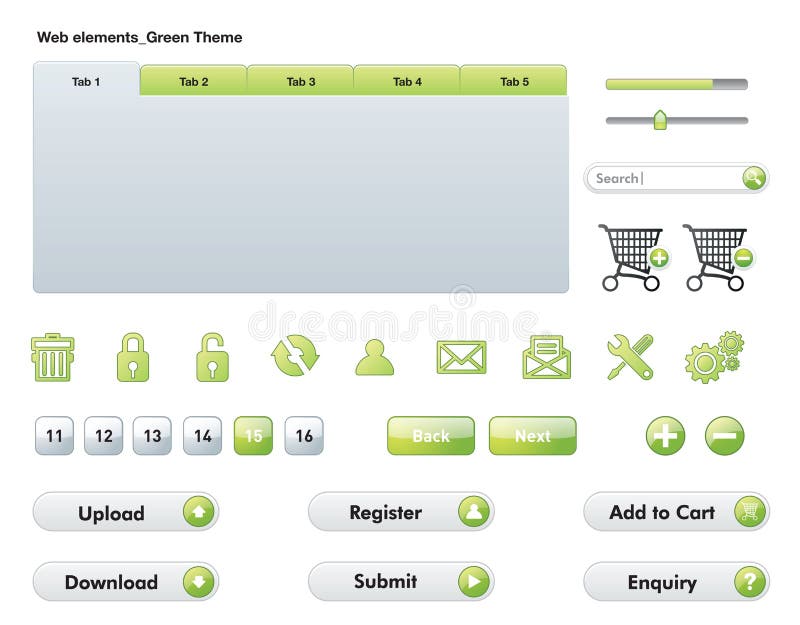 Web Elements - Green Theme stock vector. Illustration of button - 32804720