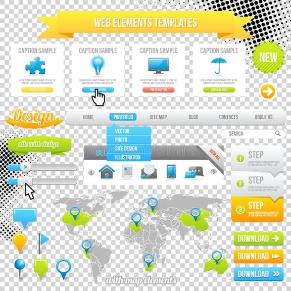 Web Elements Template, Icons, Slider, Banner and Buttons. Vector Stock ...