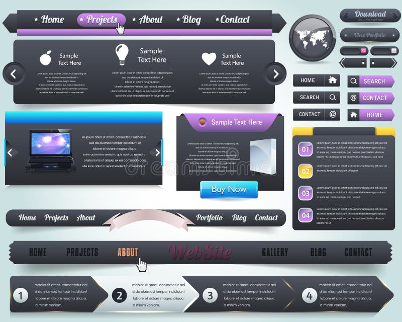 Web Elements Vector Design Set Stock Vector - Illustration of frame ...