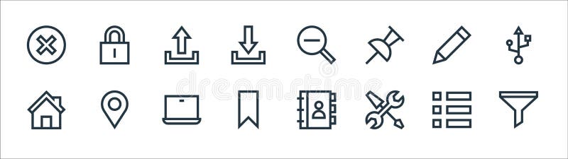 Line Icons Set of Pen, Pencil, Marker, Paint Brush Stock Vector ...