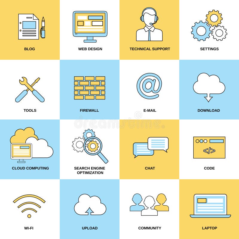 Web Flat Line Icons stock vector. Illustration of engine - 44608133