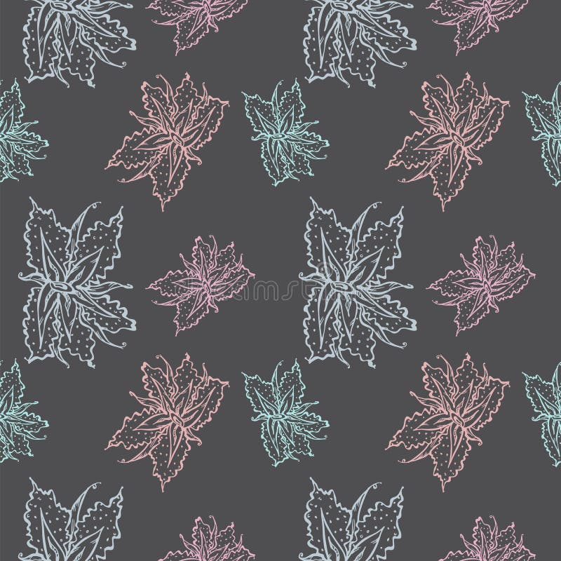 Floral Seamless Pattern on Gray Background . Hand Drawn Vector Stock ...