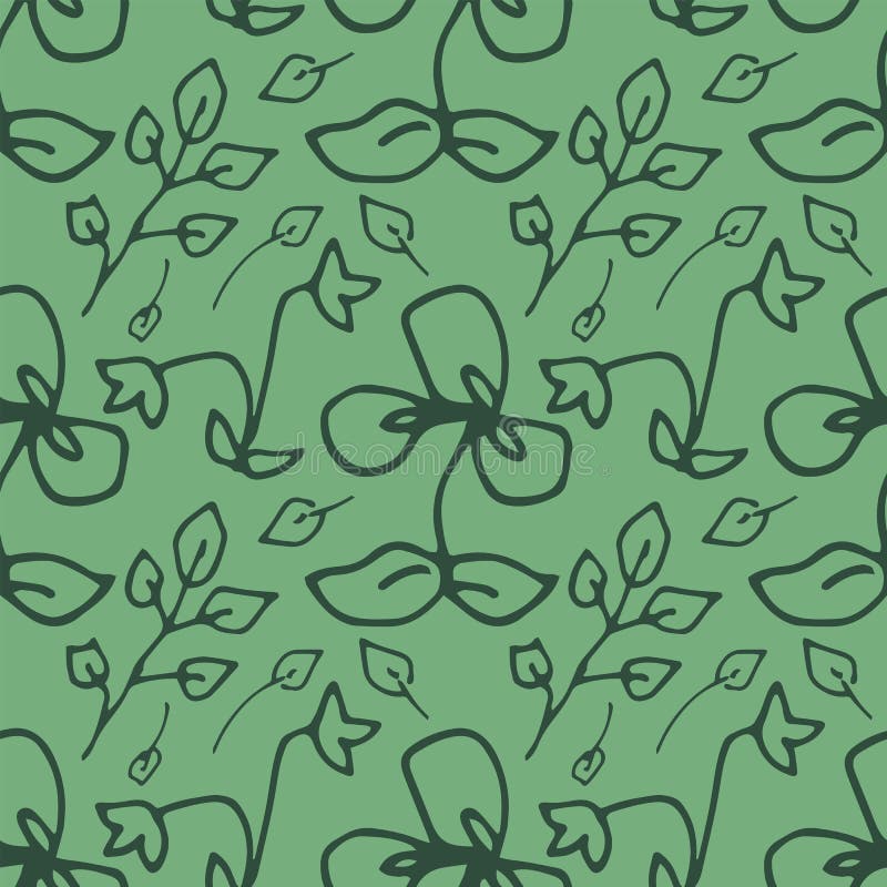 Flowers and Leaves Seamless Pattern. Hand Drawn Doodle Green Vector ...