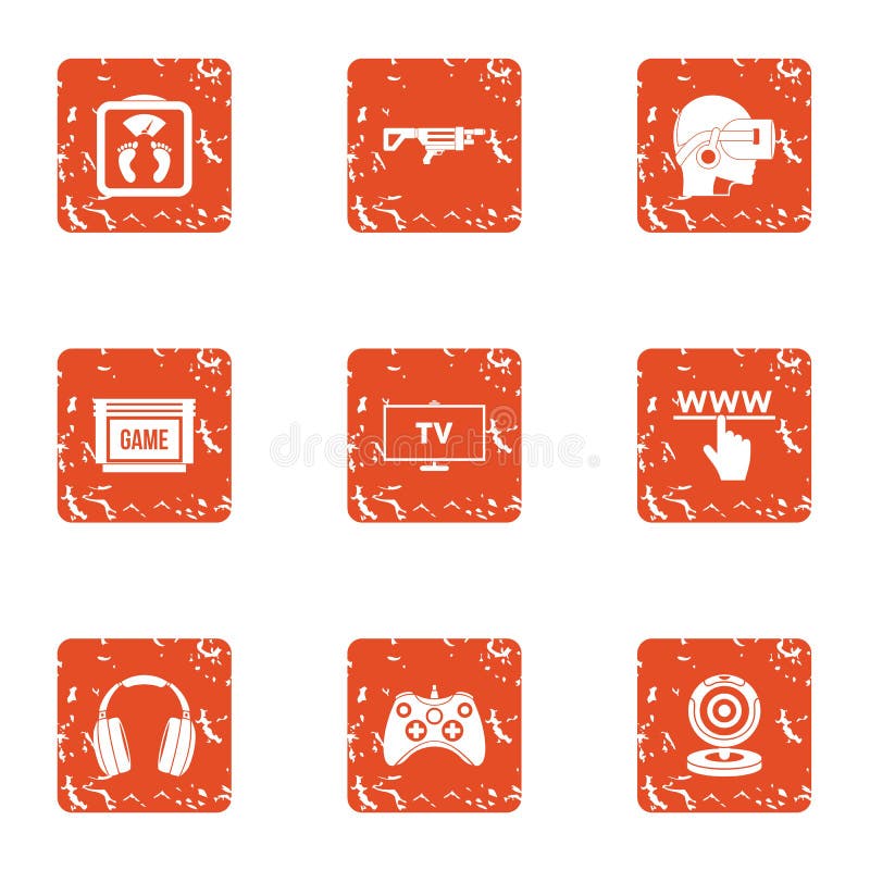 Web Game Icons Set, Grunge Style Stock Illustration - Illustration of ...