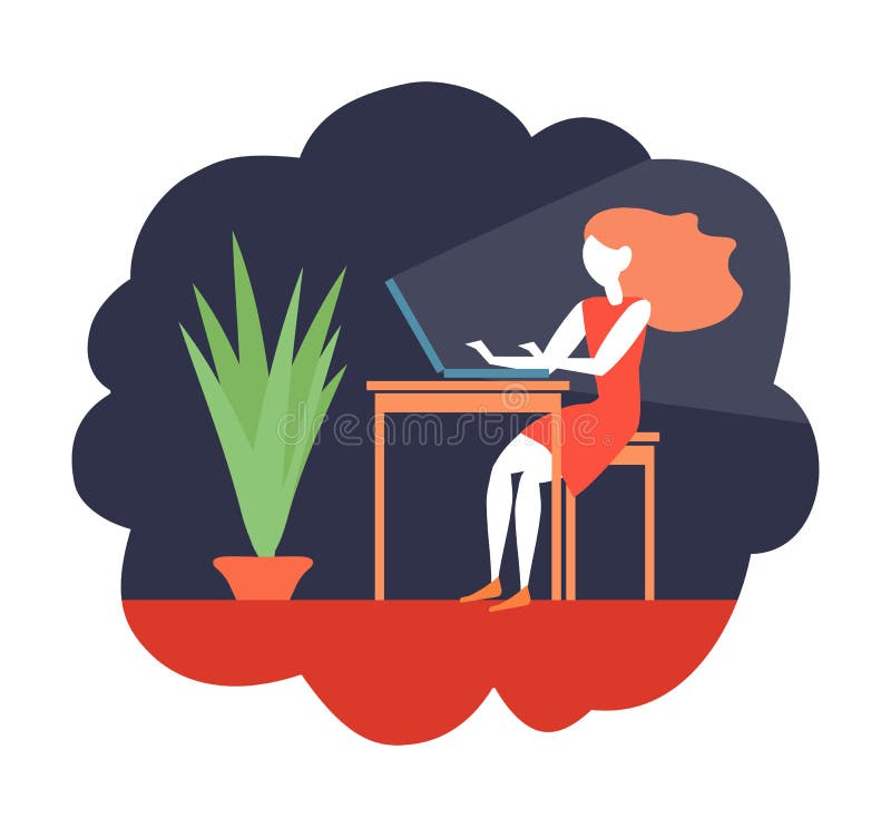 The Girl Works on the Computer. Vector Stock Illustration ...