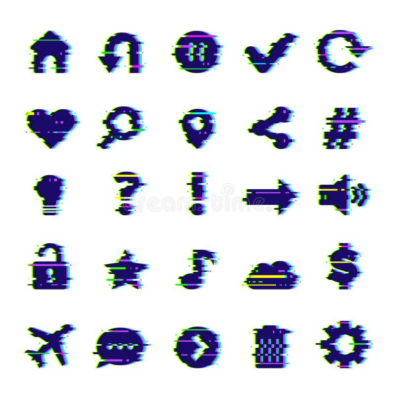 Web Glitched Symbols. Media Grunge Ui Icons Interface Elements Mobile ...