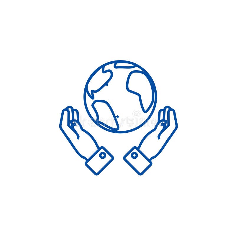 Globalization in Hands Line Icon Concept. Globalization in Hands Flat ...