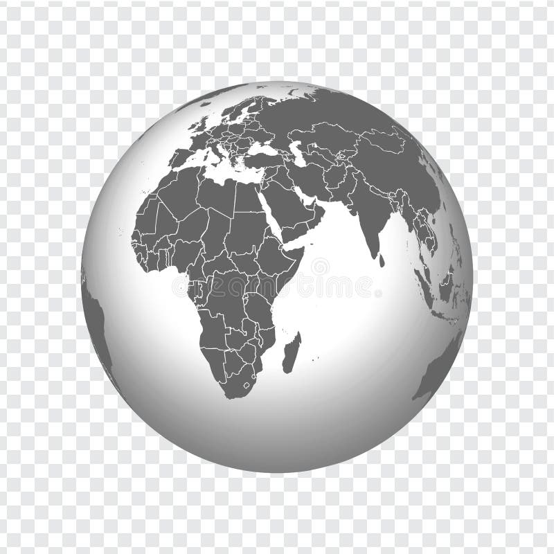 Globe of Earth with Borders of All Countries. 3d Icon Globe in Gray on ...