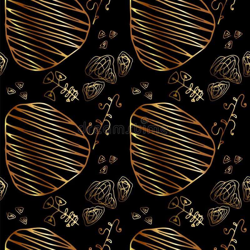 Gold Jewelry Decorative Elements Seamless Pattern. Hand Drawn Vector ...