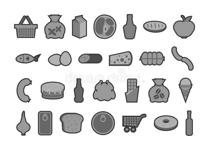 Grocery Items Icon Set. Vector Monochrome Isolated Stock Illustration ...