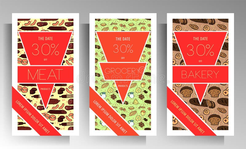 Grocery Store Banner Template Set. Stock Illustration - Illustration of ...