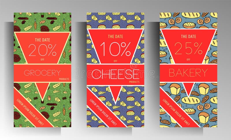 Grocery Store Banner Template Set. Stock Illustration - Illustration of ...