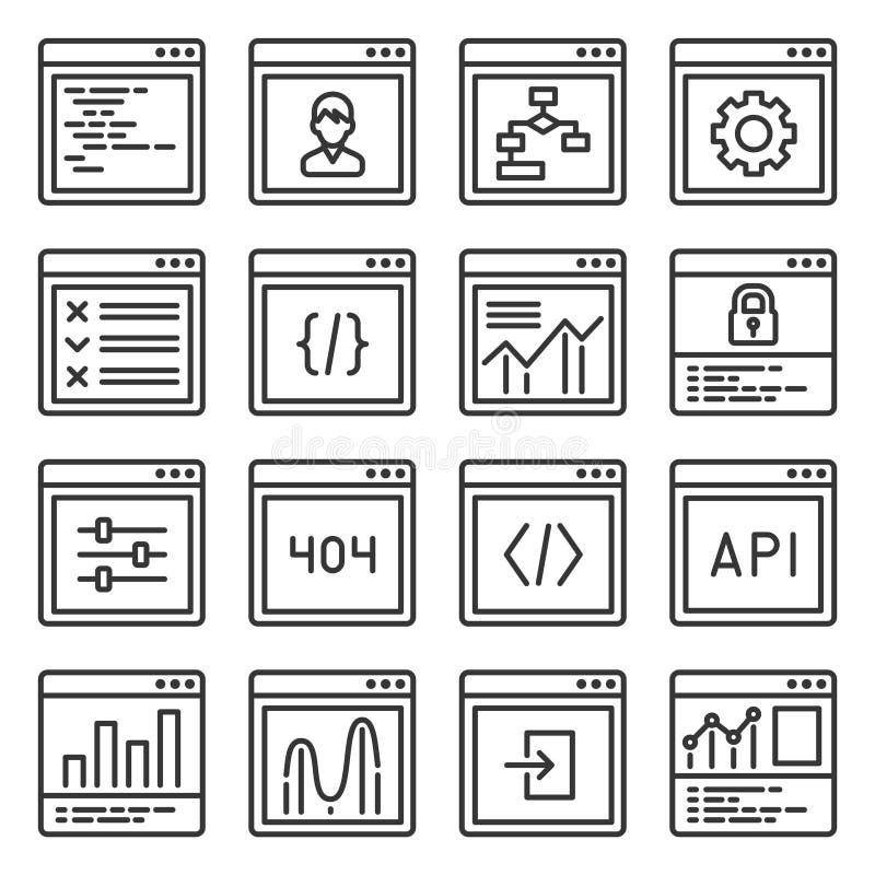 Web GUI Elements and Applications Screen Icons Big Set. Vector Stock ...