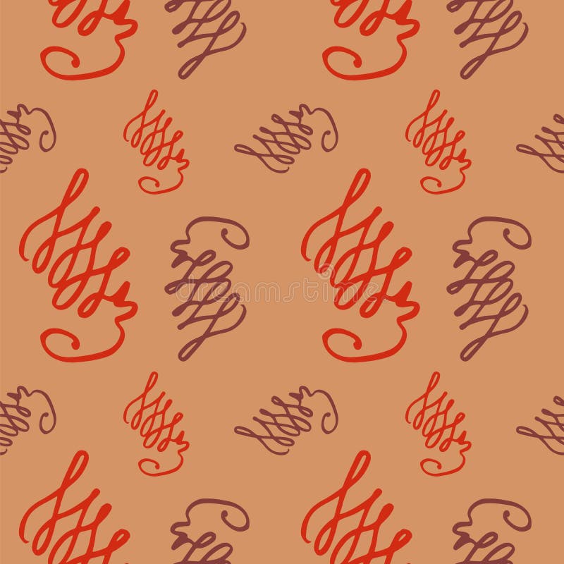 Hand Drawn Elements Seamless Pattern. Vector Retro Style Orange Color ...