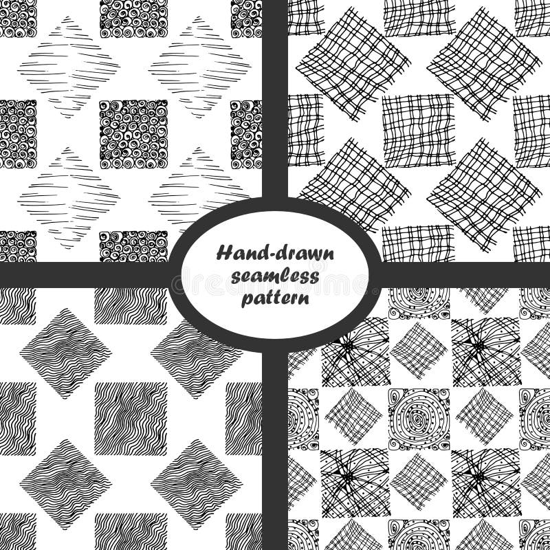 Hand Drawn Squares Seamless Pattern. Black and White Isolated ...